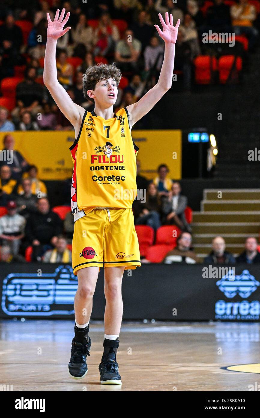 Jules Rotsaert (7) of Filou Oostende pictured during a basketball game ...