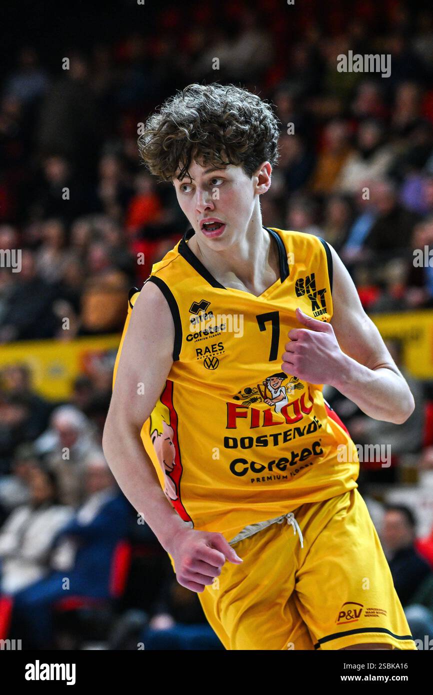 Jules Rotsaert (7) of Filou Oostende pictured during a basketball game ...