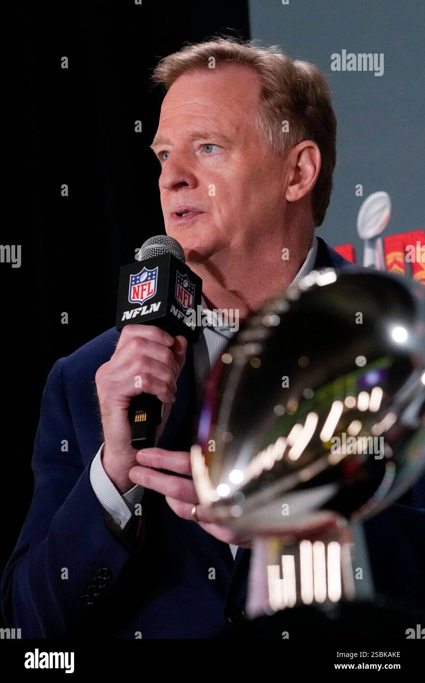 NFL commissioner Roger Goodell speaks during a news conference, Monday ...