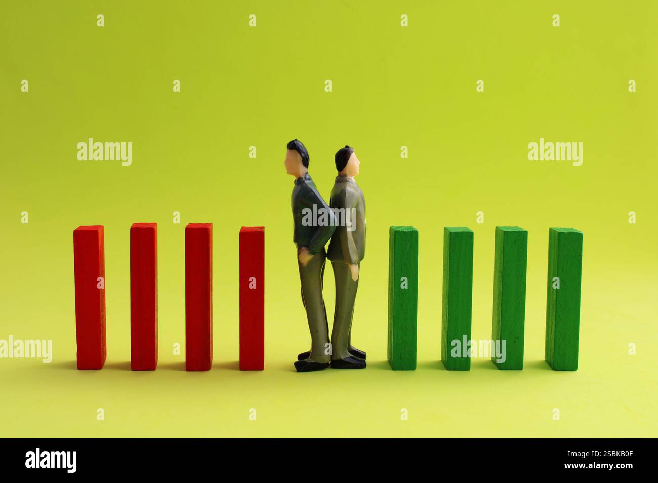 Two executives going in opposite directions with row of goals Stock ...
