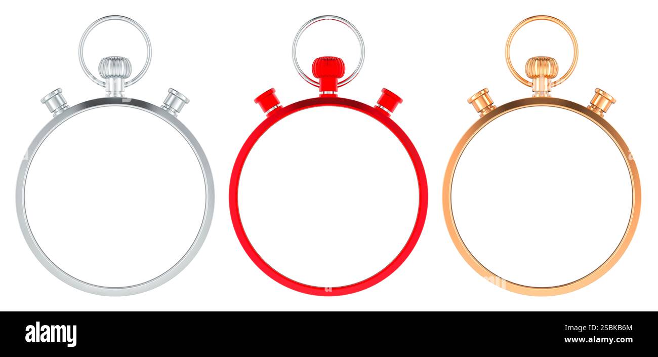 Stopwatches with blank dials, mockup template. 3D rendering isolated on ...