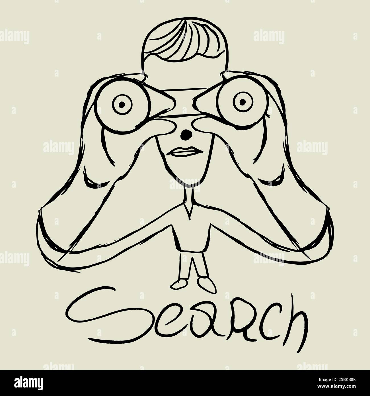 A man looks through binoculars. Freehand Drawing Style Vector ...
