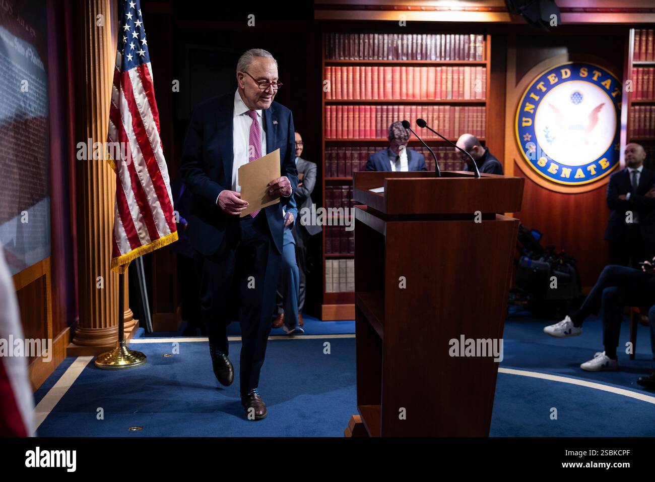 Senate Minority Leader Chuck Schumer (D-N.Y.) arrives for a press ...