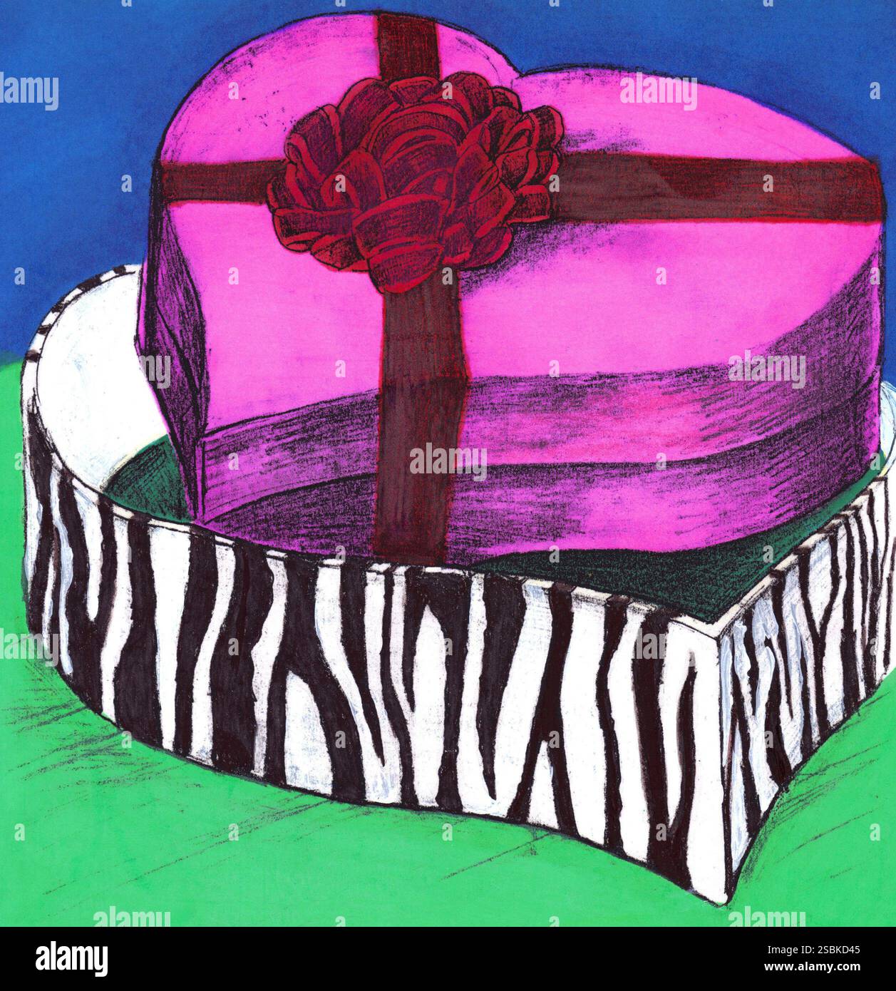 A heart shaped pink gift box wrapped with a red ribbon inside a heart ...