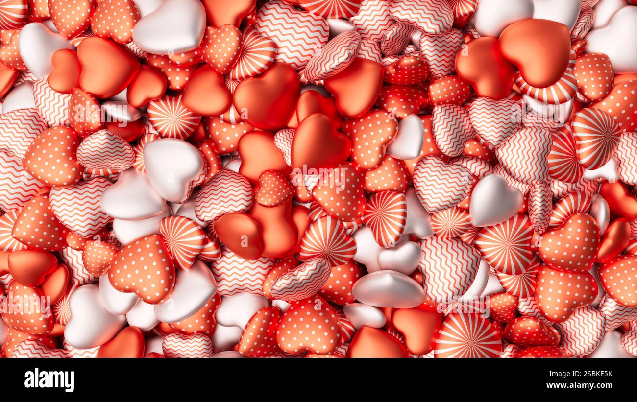 Red and pink textured hearts background for Valentine's Day. Pile of ...