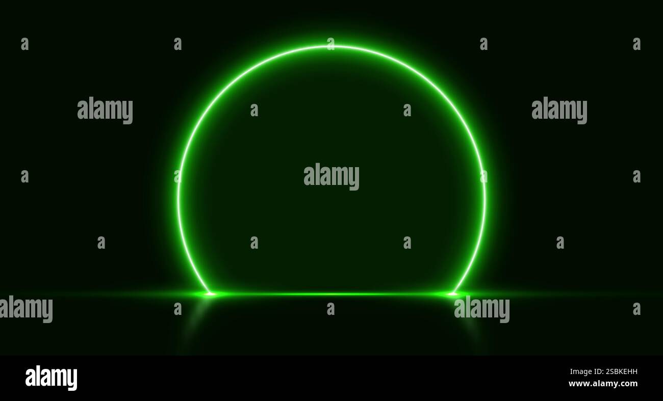 Neon arch, green glowing portal, futuristic circle stage, magic gate ...
