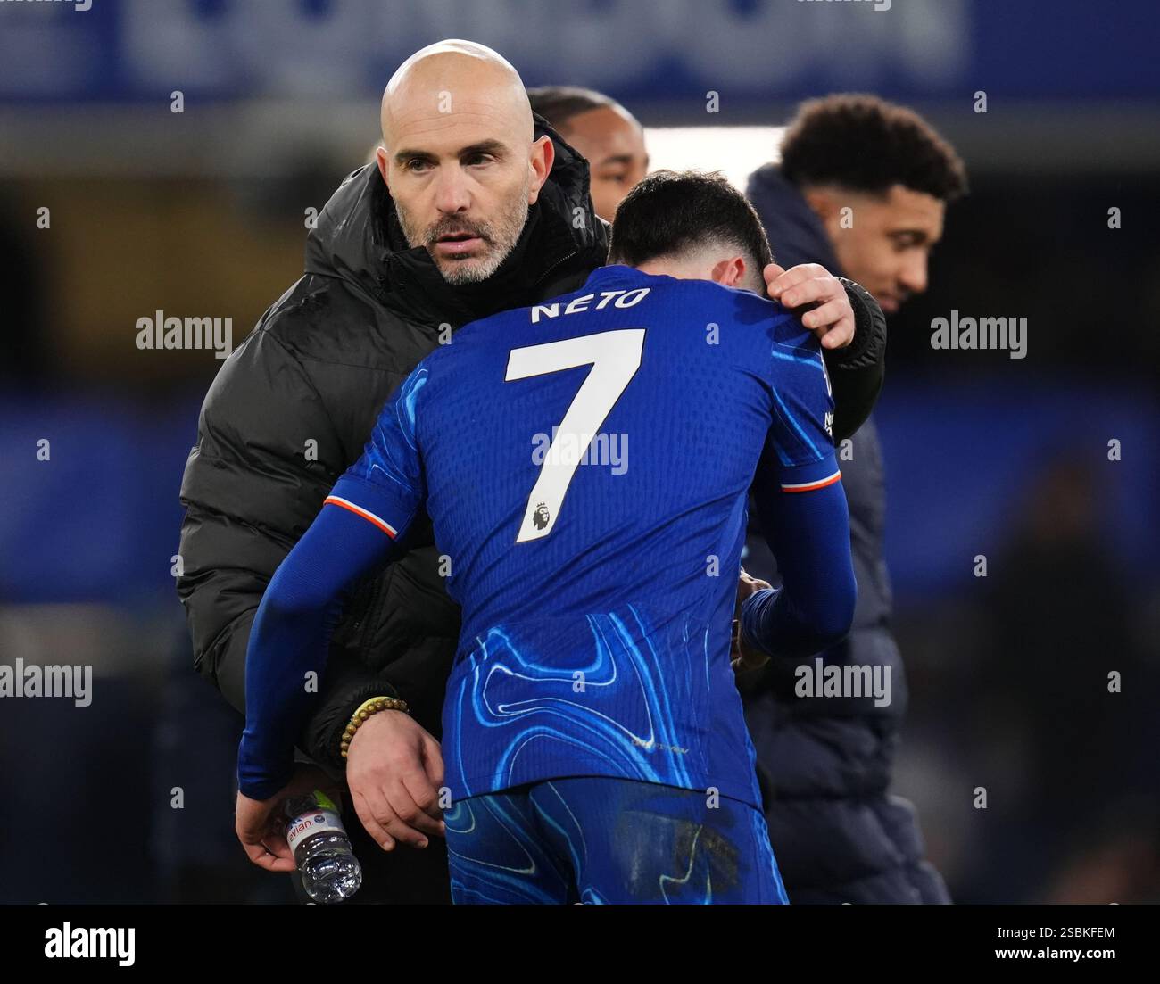 Chelsea manager Enzo Maresca and Pedro Neto celebrate after the Premier ...
