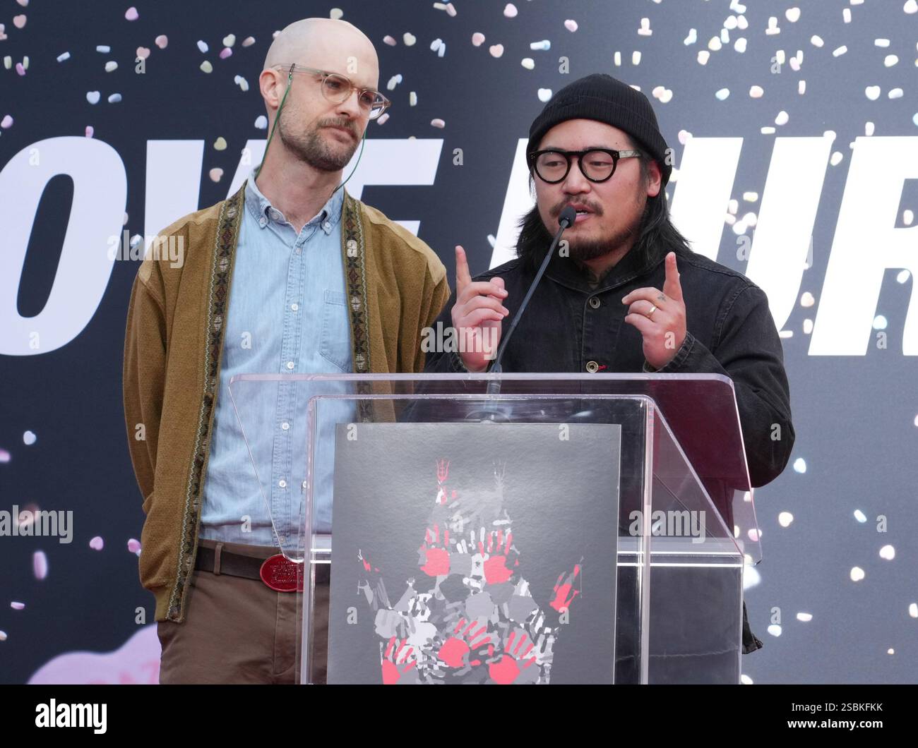 (L-R) Daniel Scheinert and Daniel Kwan speaking at the Ke Huy Quan Hand ...