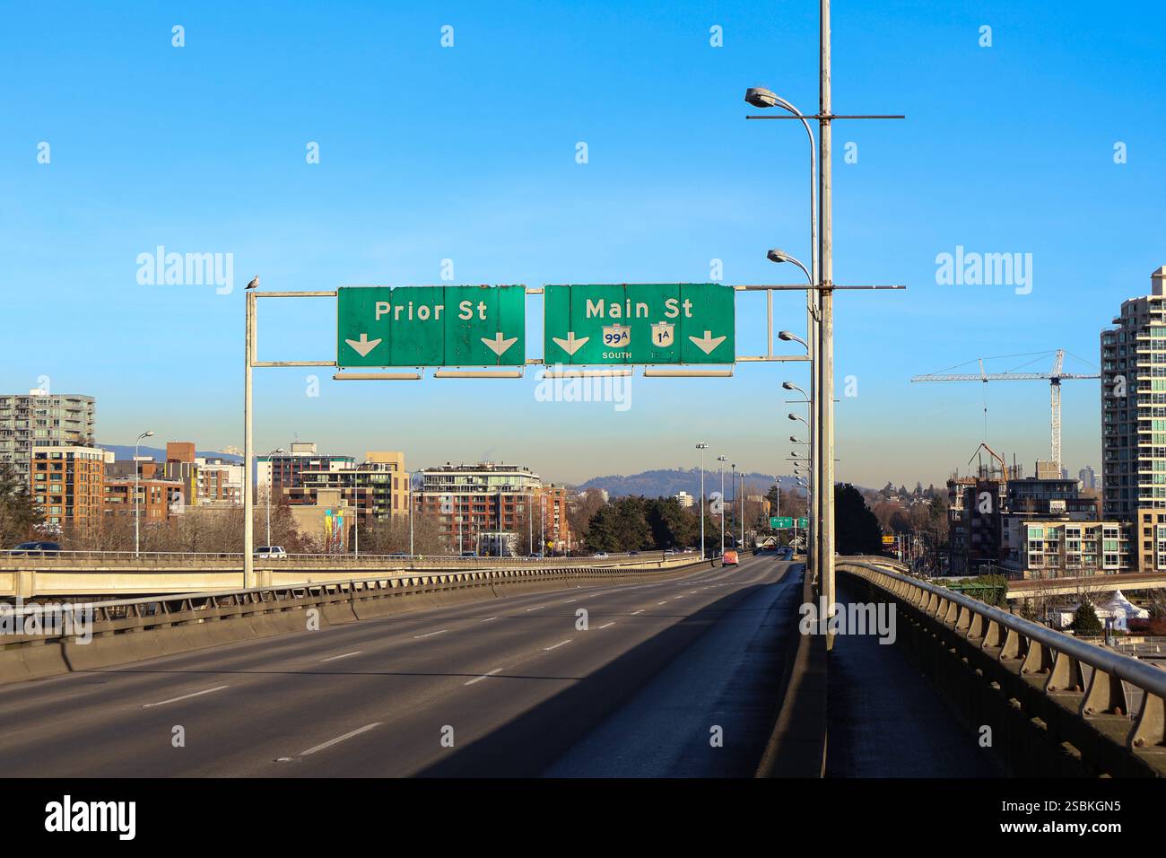 The Georgia Viaduct in Vancouver, British Columbia with signs for ...