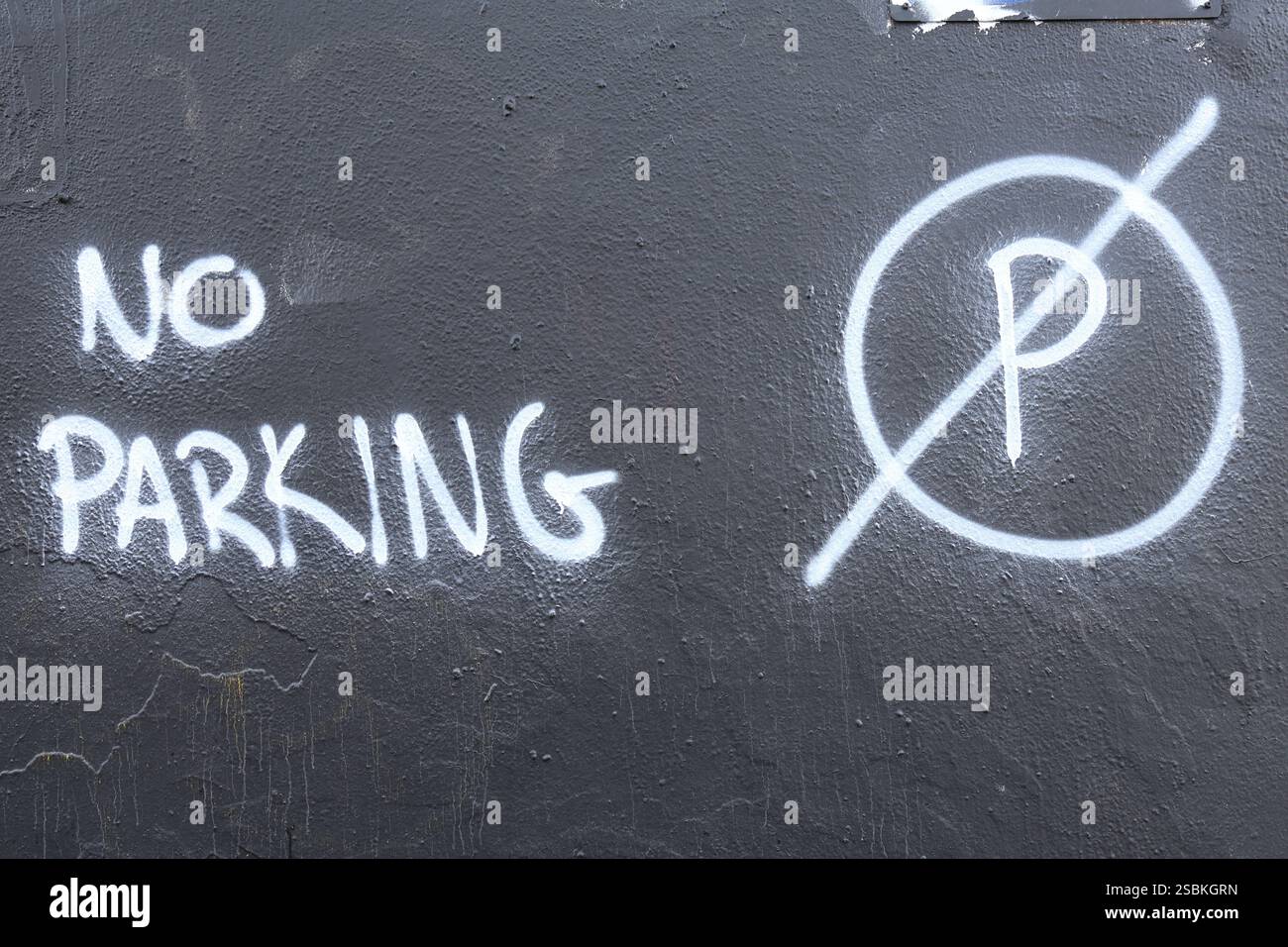 A 'No Parking' sign sprayed onto a building's wall in Vancouver, BC ...