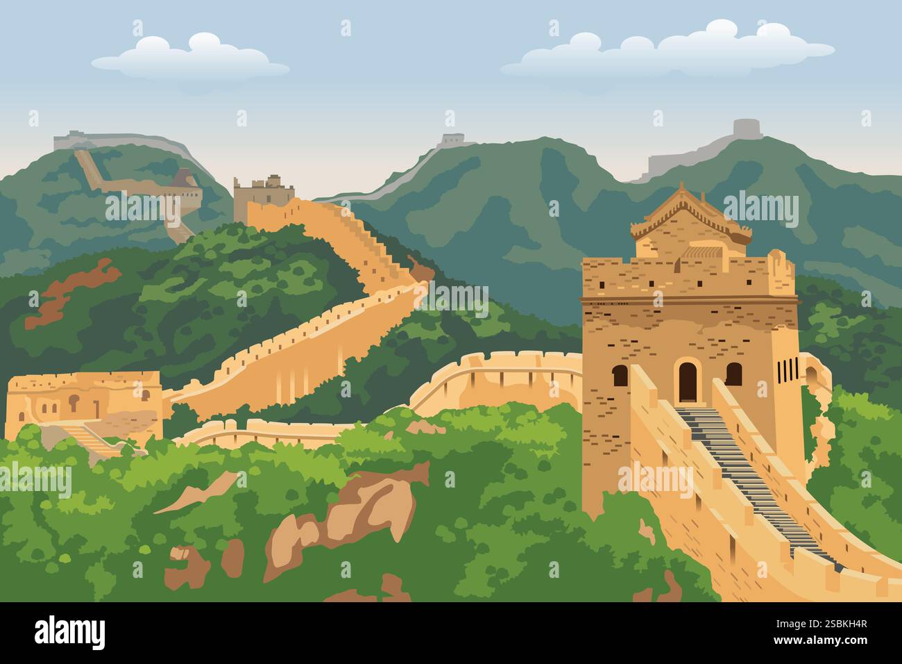 A vector illustration of Great Wall China Travel Destination Stock ...