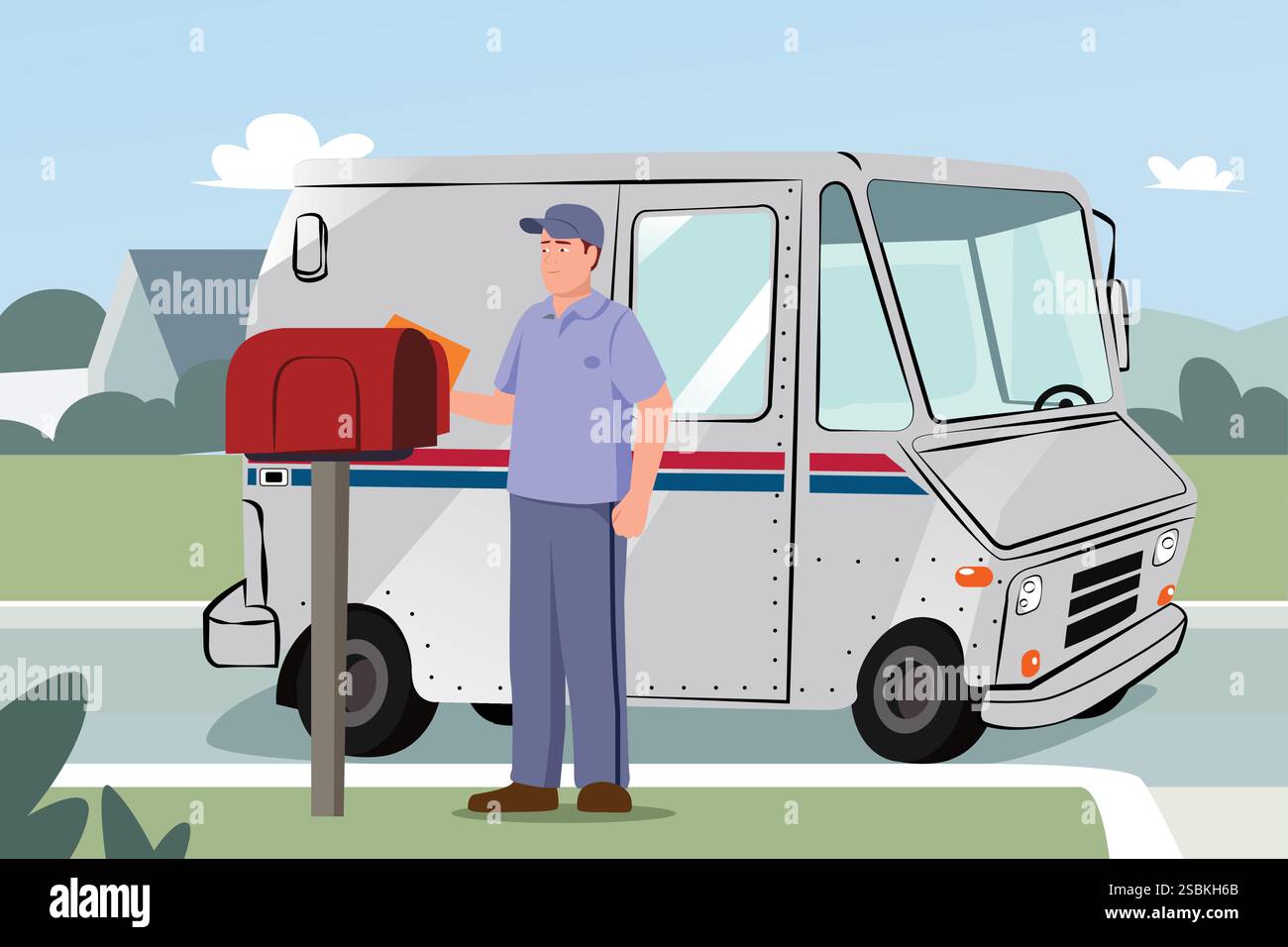 A vector illustration of Mailman Delivering Mails in a Mailbox Stock ...
