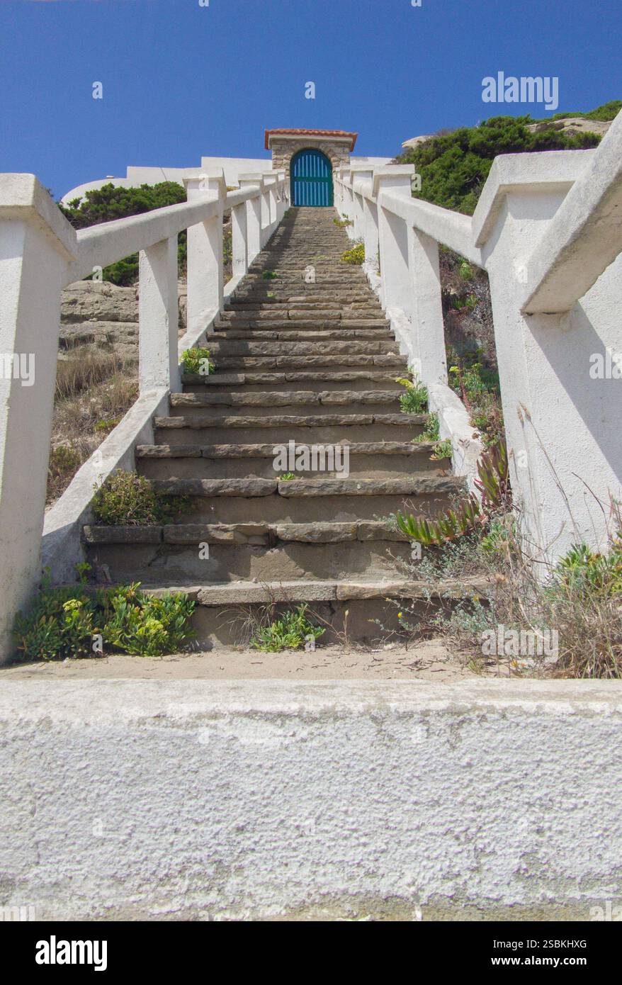 Very steep and long outdoors stairs. Mediterranean coastal architecture ...