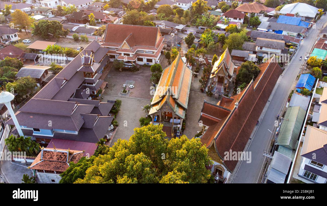 Stunning aerial perspective of Wat San Khue, a vibrant Buddhist temple ...