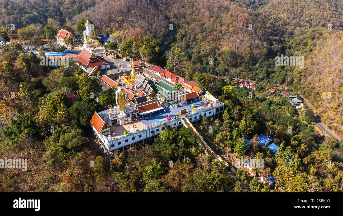 Aerial view of the beautiful Wat Phra That Doi Kham temple complex ...