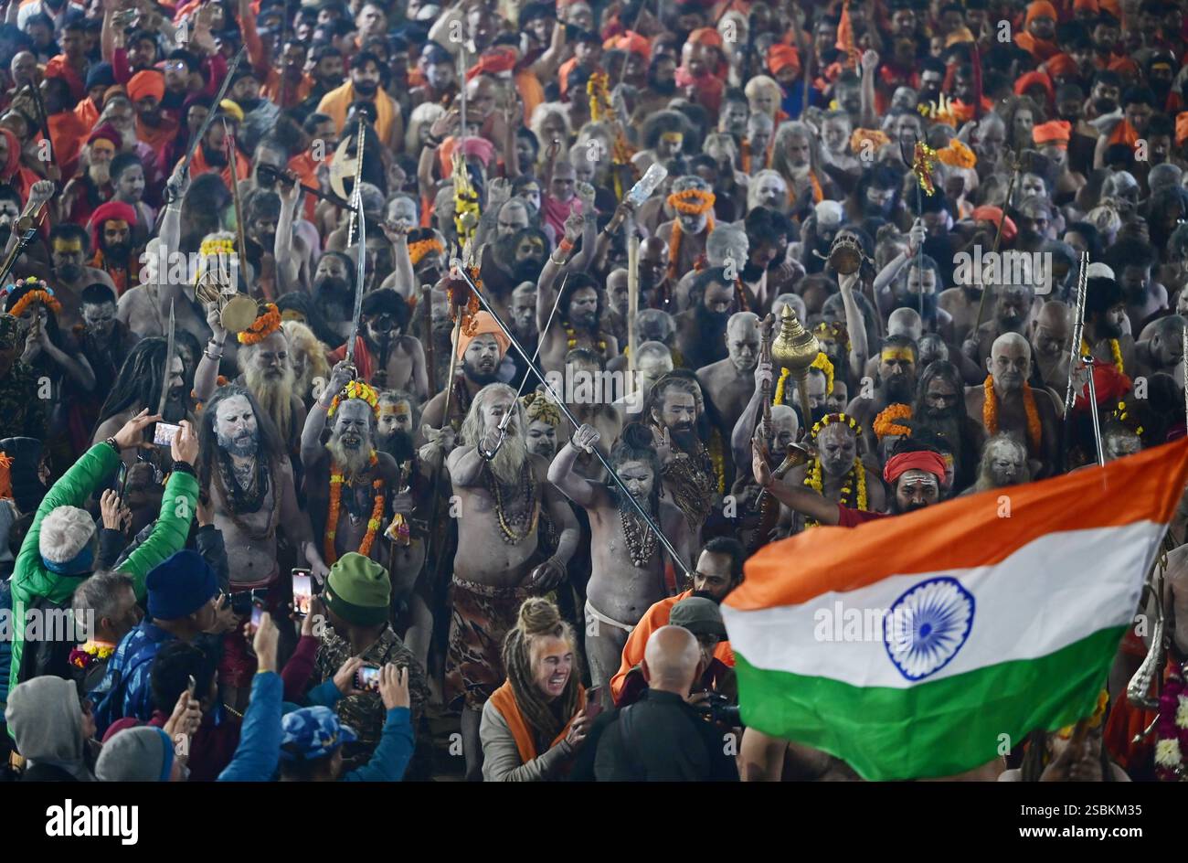 PRAYAGRAJ, INDIA - FEBRUARY 3: Naga Sadhu are on their way to take the ...