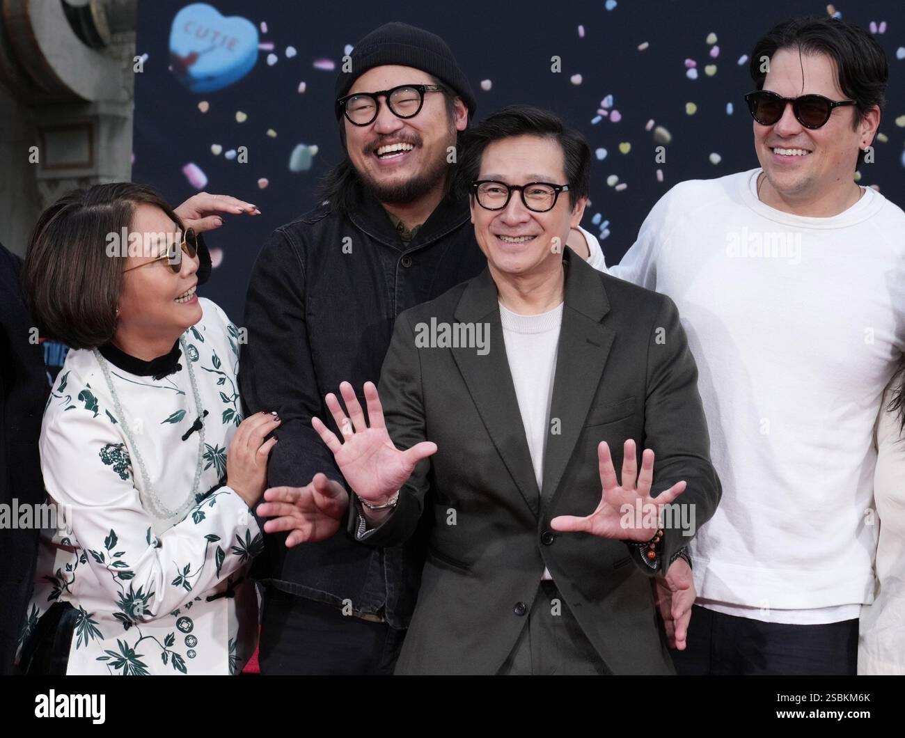 (L-R) Guest, Echo Quan, Daniel Kwan, Ke Huy Quan and Jonathan Wang at ...