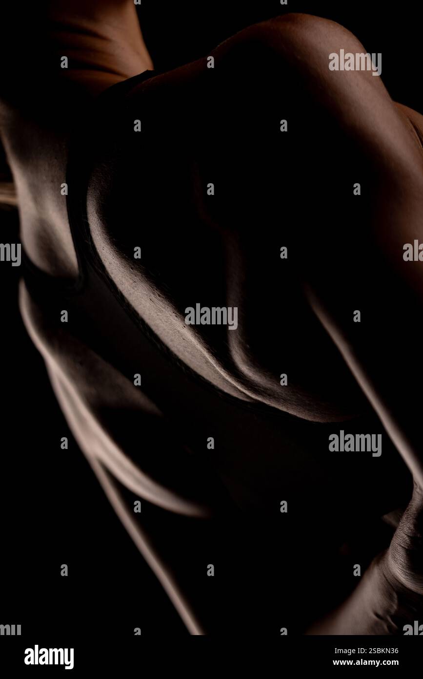 Artistic depiction of a fit person's toned back captured under dramatic ...