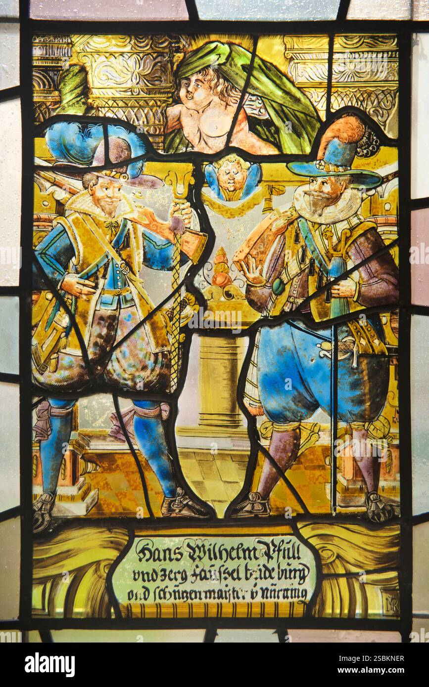 Fire-painted stained glass window. German art, 17th century CE. Vetrata ...