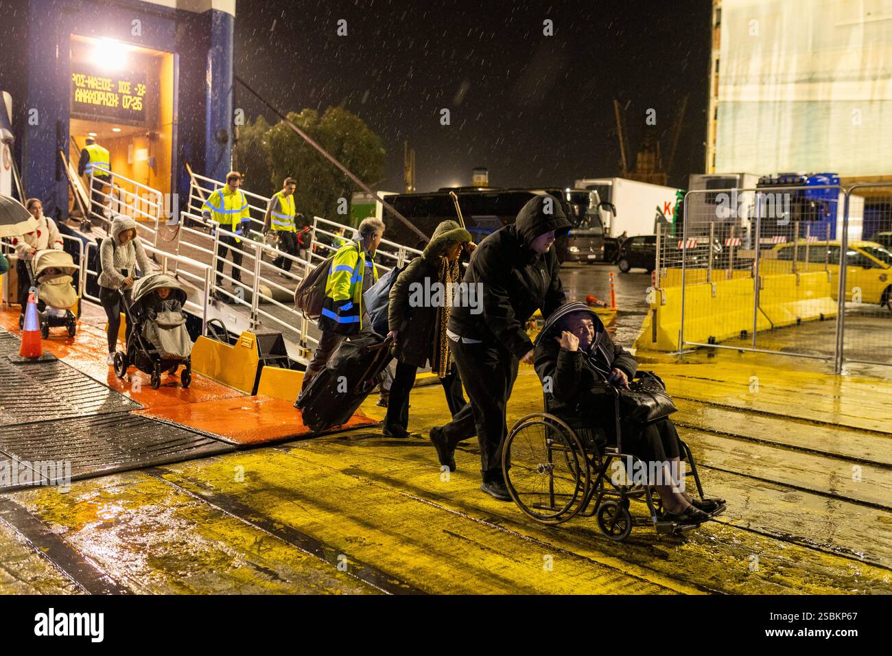 Pireaus, Greece. 04th Feb, 2025. People disembark from a ferry in the ...
