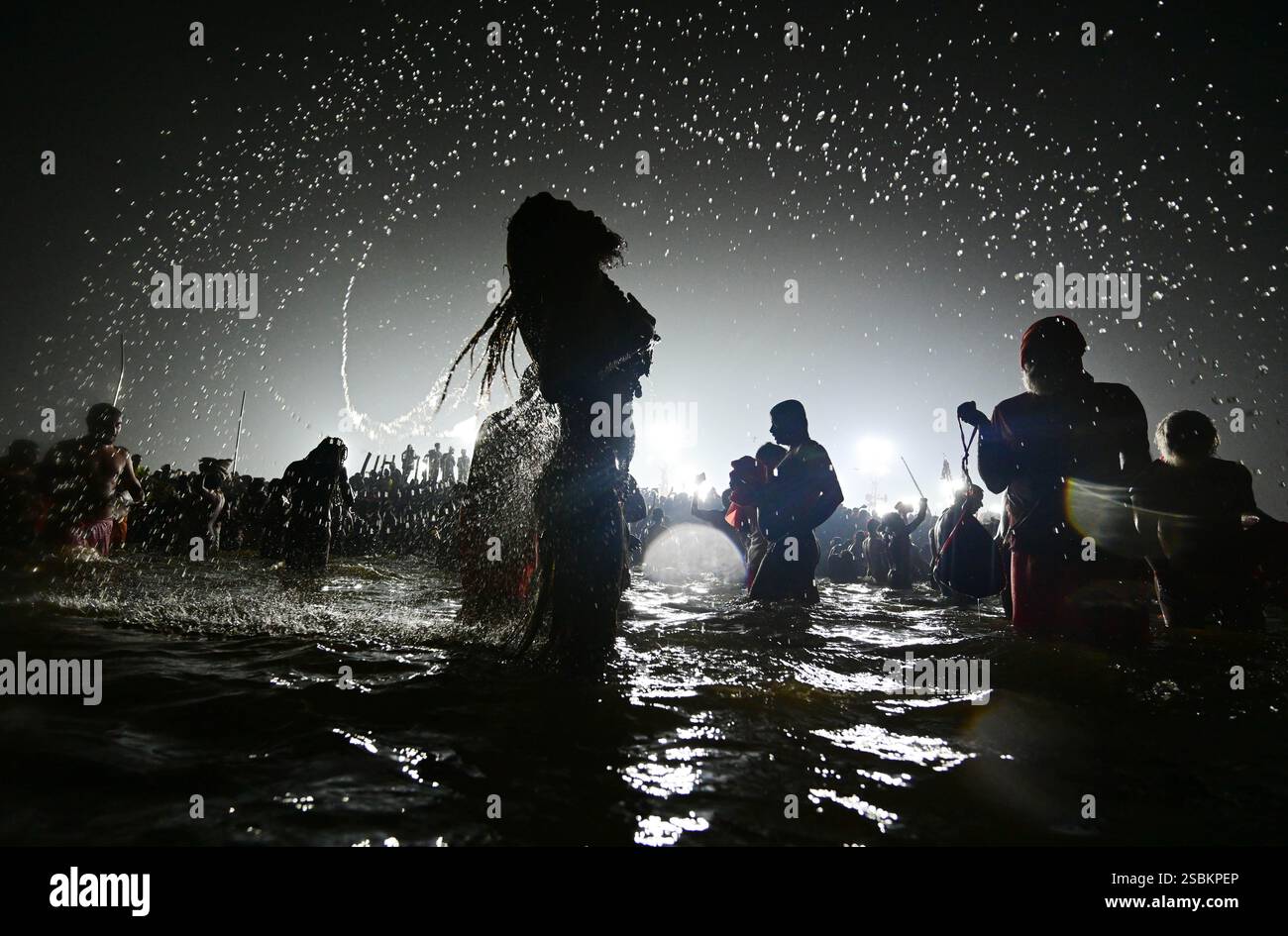 PRAYAGRAJ, INDIA - FEBRUARY 3: Naga Sadhu taking a holy dip during the ...