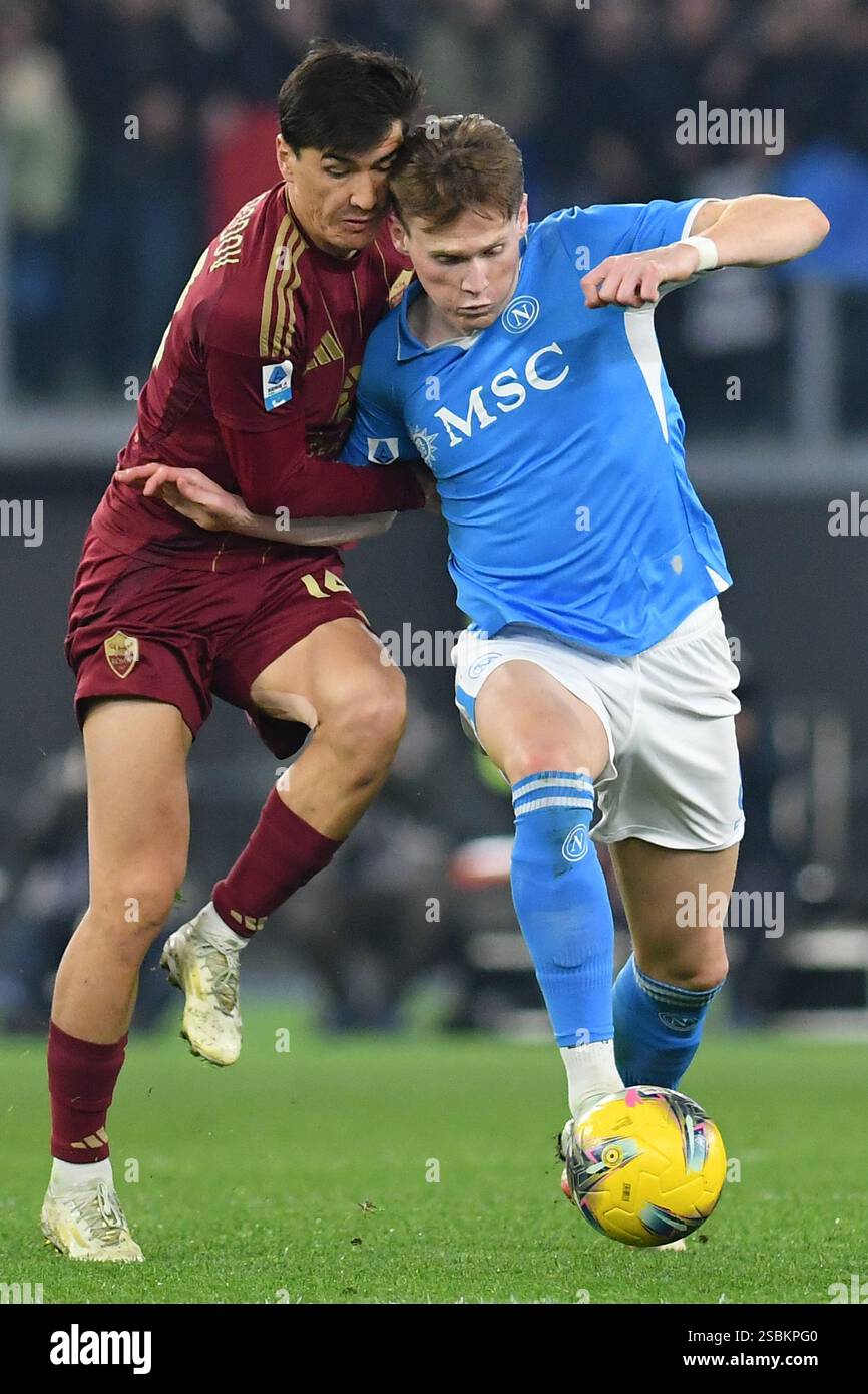 Rome, Lazio. 02nd Feb, 2025. Eldor Shomurodov of AS Roma, Scott Mc ...