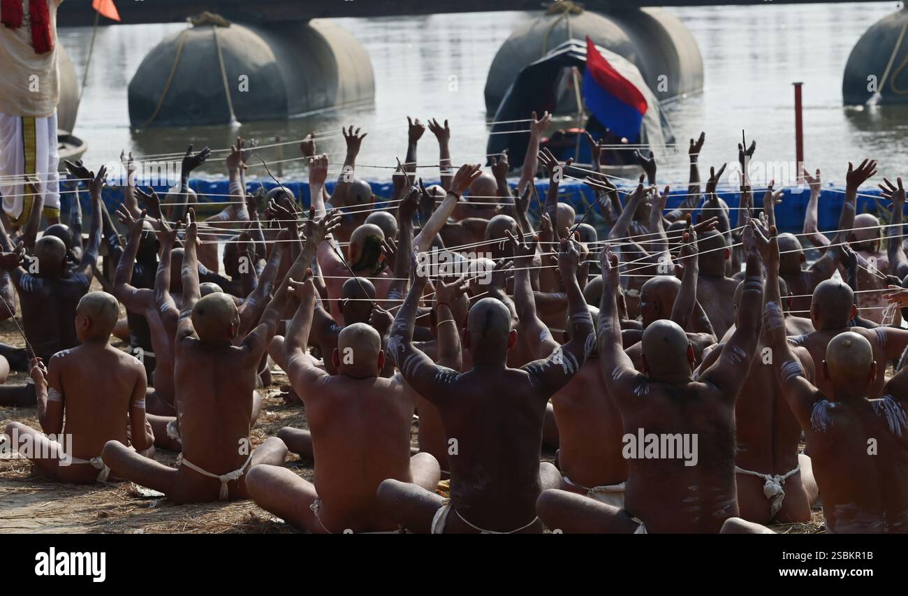 PRAYAGRAJ, INDIA - FEBRUARY 1: Hindu holy men take part in the ...