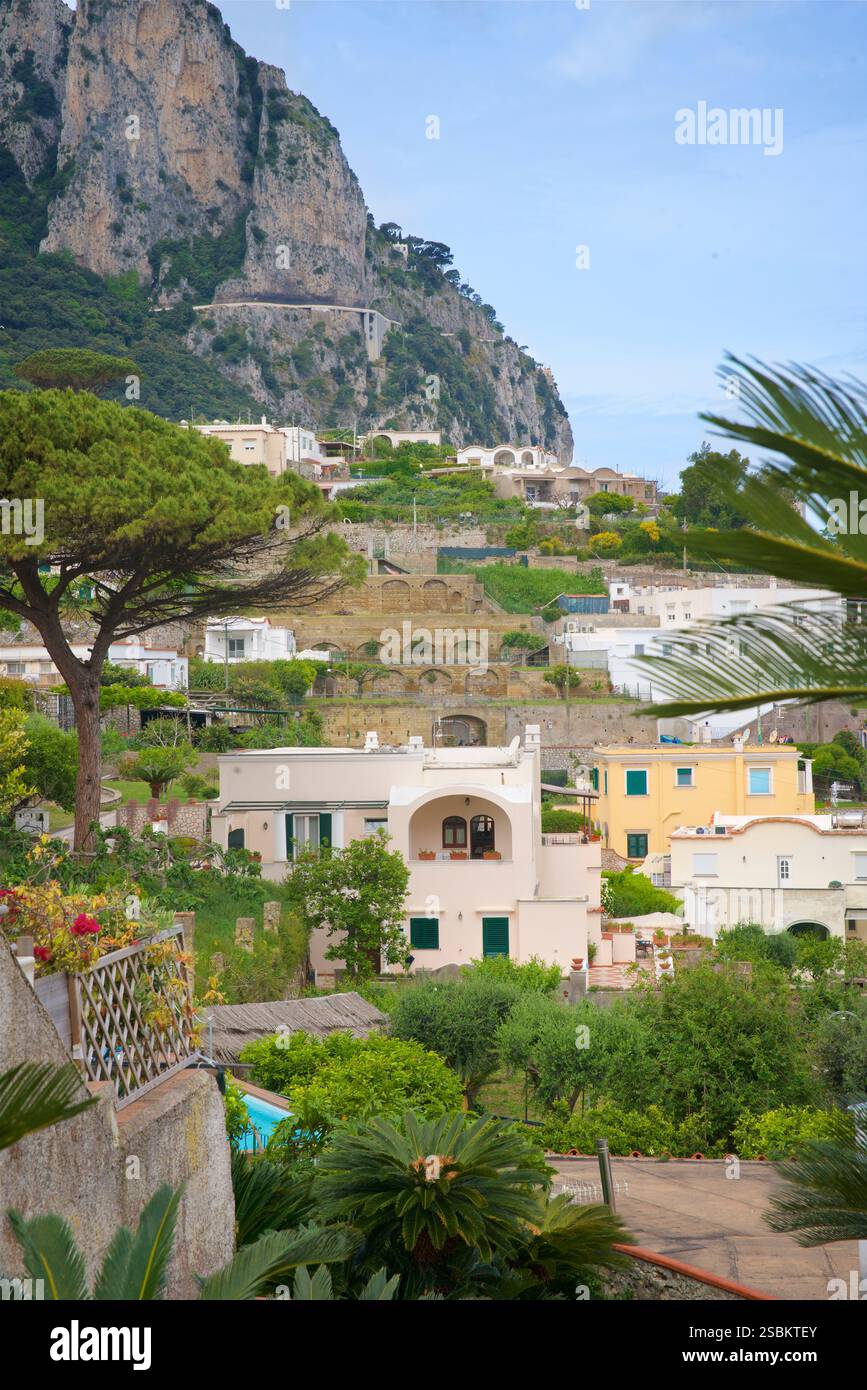 View NNW across Capri and the Gulf of Naples, Italy. Capri is an island ...