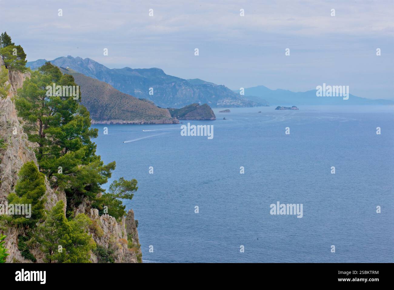 View across the Tyrrhenian Sea and Tiberius' Leap on Capri Island ...