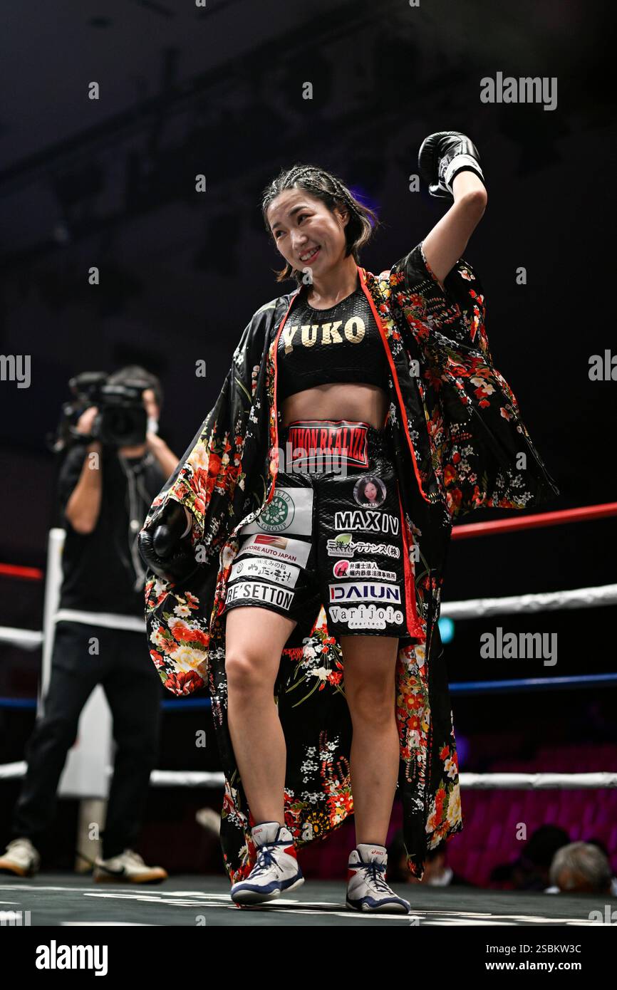 Japan's Yuko Kuroki enters the ring before the vacant WBA Female Minimum title bout at Korakuen ...