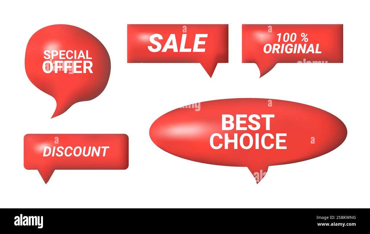 3D speech bubbles different shapes message icon. Circle and rectangle ...