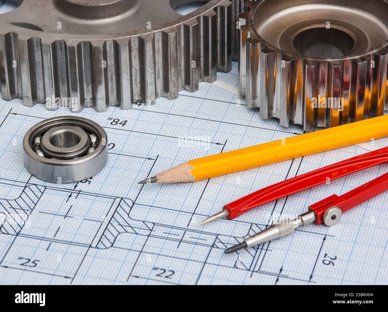 tools and mechanisms detail on the background of technical drawings ...