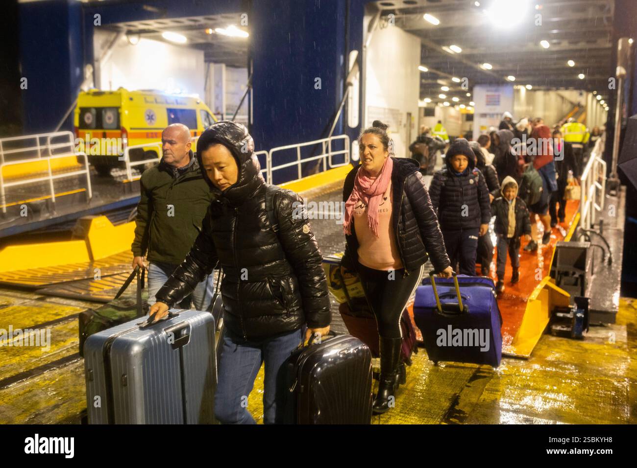 Pireaus, Greece. 04th Feb, 2025. People disembark from a ferry in the ...