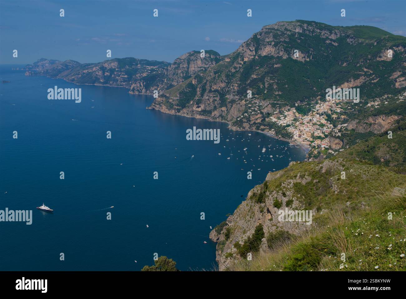 Hiking the Amalfi Coast. The approach to Positano in the distance from ...