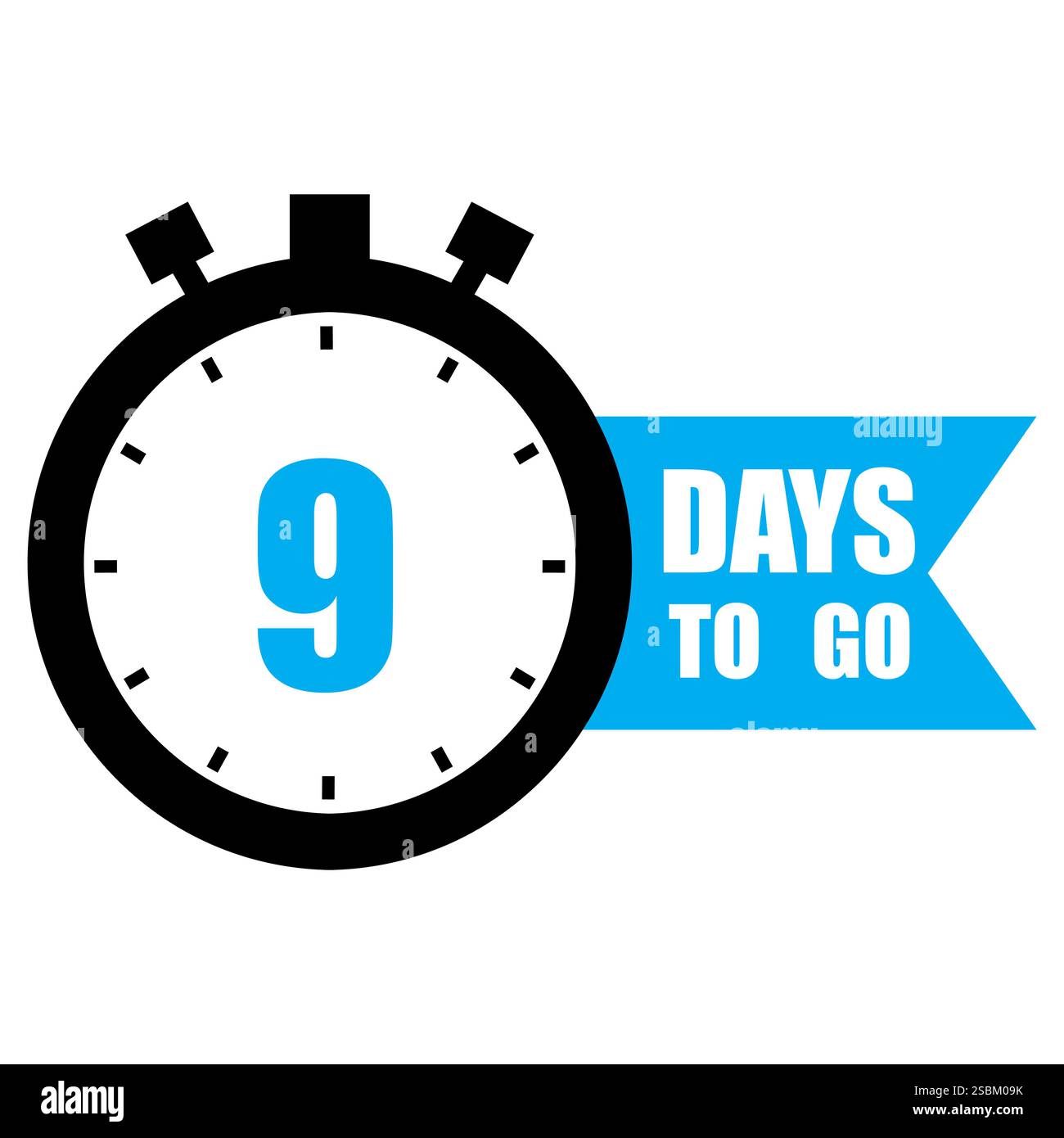 Countdown timer illustration. Number nine focus. Bold 9 DAYS TO GO text ...