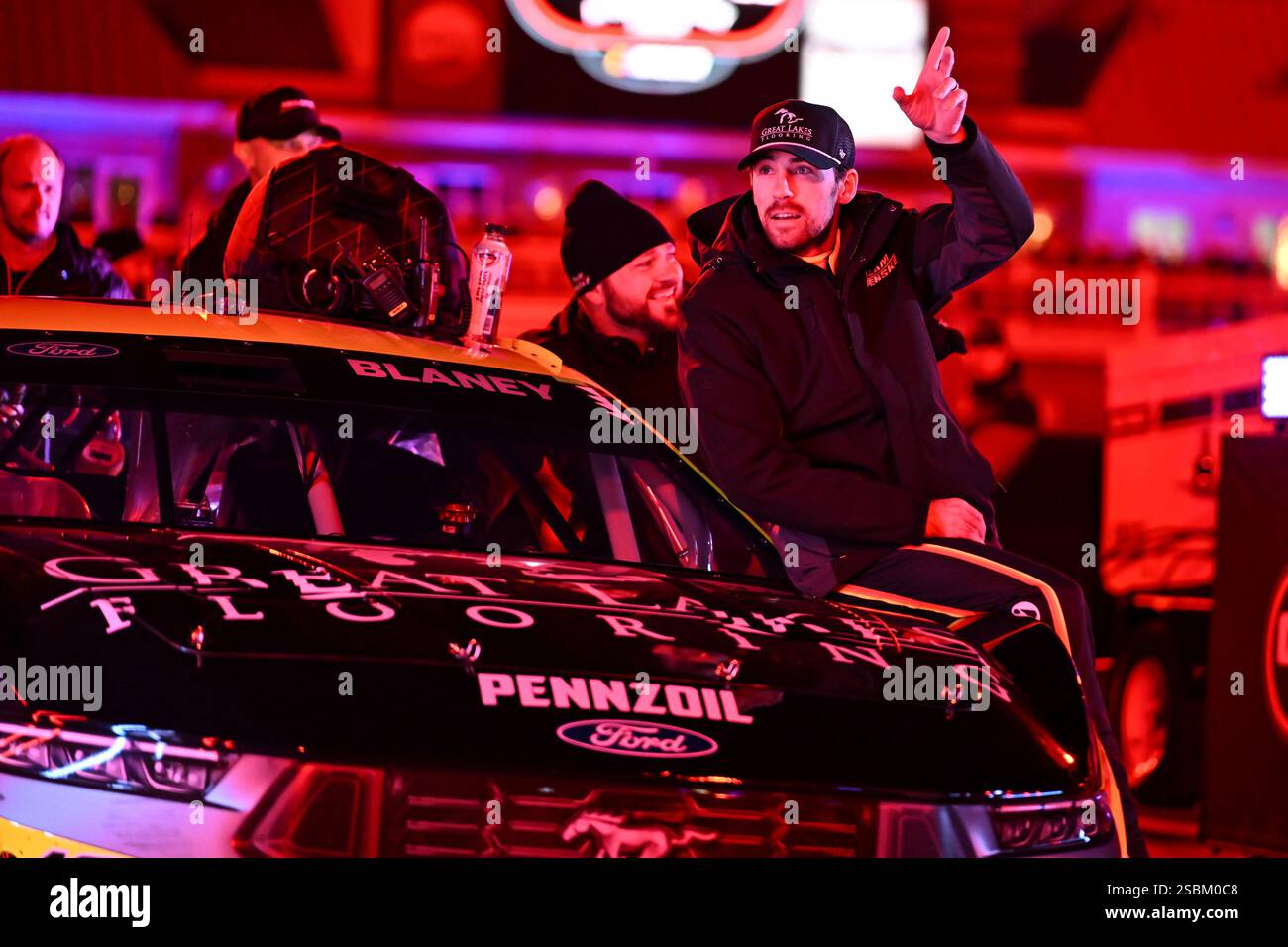 Driver Ryan Blaney acknowledges fans prior to a NASCAR Cup Series auto ...