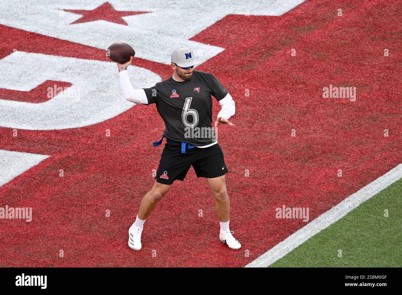 NFC quarterback Baker Mayfield (6), of the Tampa Bay Buccaneers, throws ...