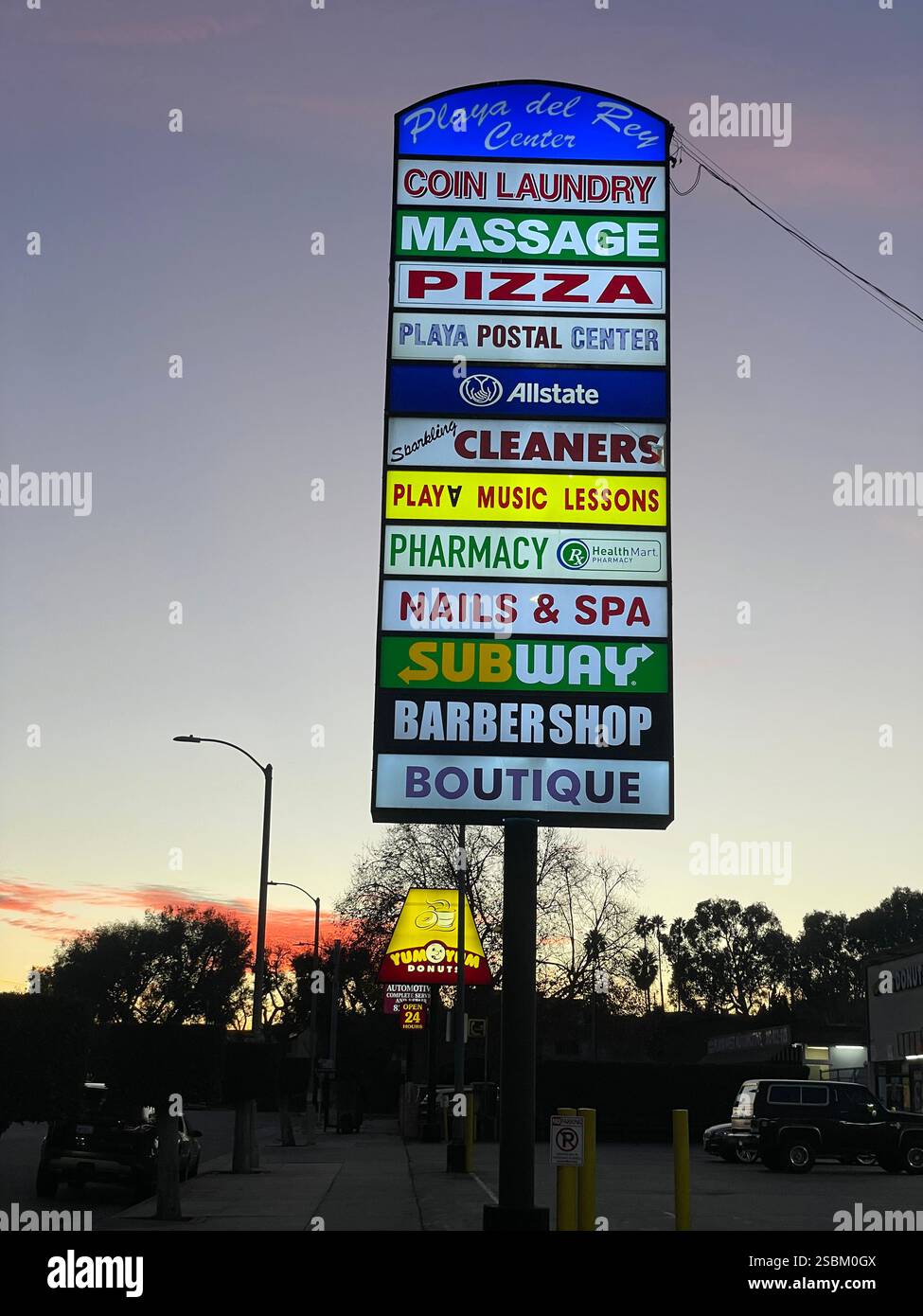 Sign at mini-mall for various small businesses there in Playa Del Rey ...