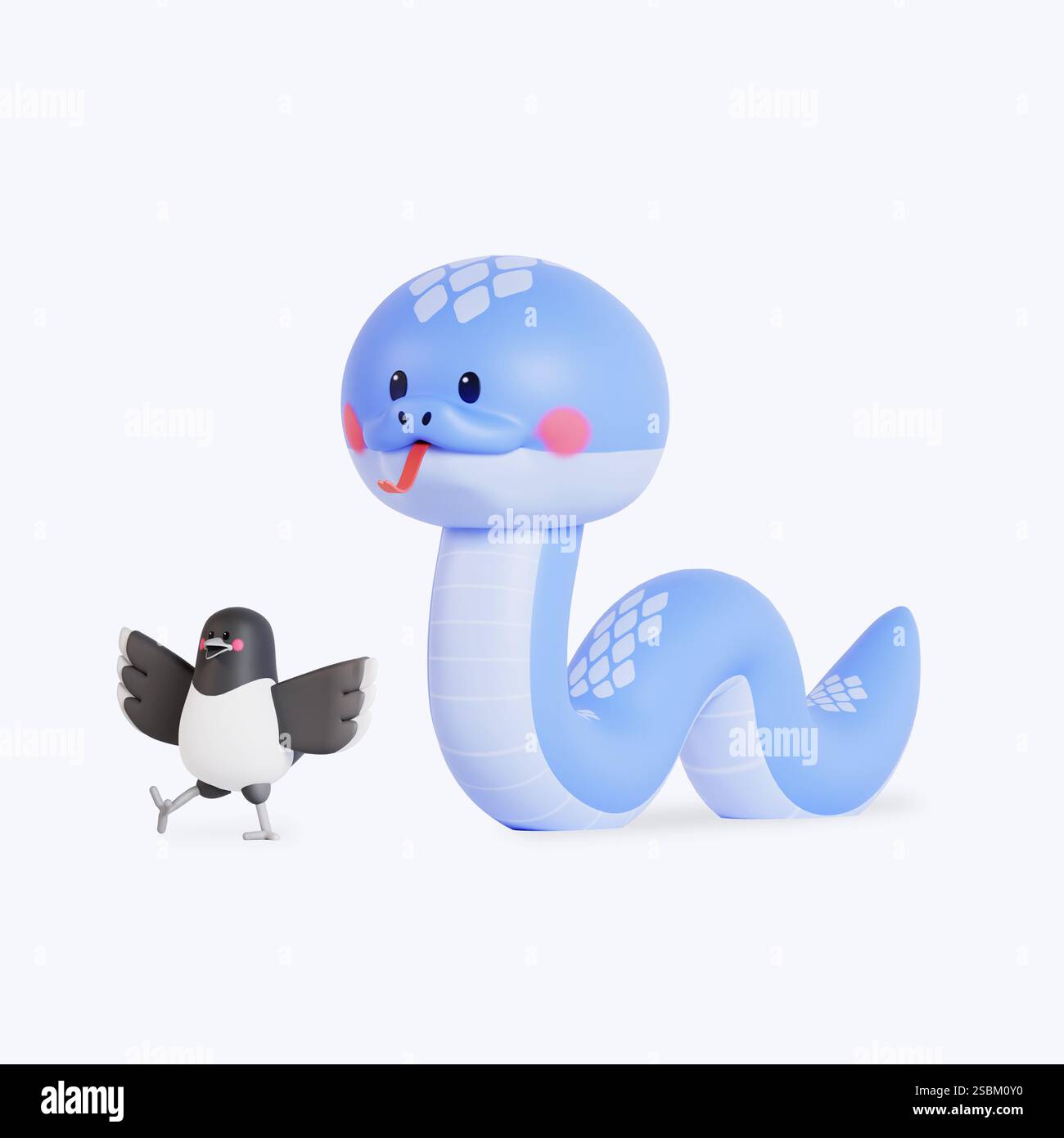 Cute magpie and blue snake character emoticons Stock Photo - Alamy