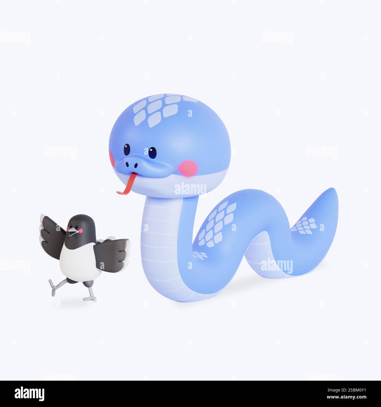 Cute magpie and blue snake character emoticons Stock Photo - Alamy