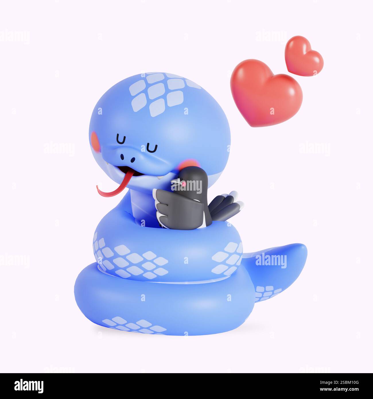 Magpie and blue snake characters hugging each other Stock Photo - Alamy