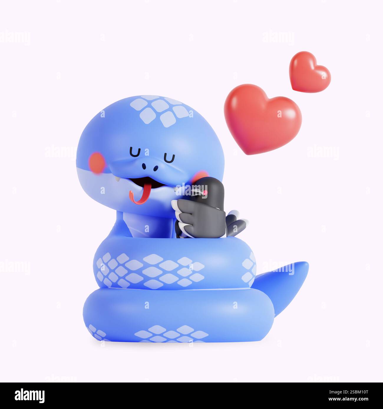 Magpie and blue snake characters hugging each other Stock Photo - Alamy