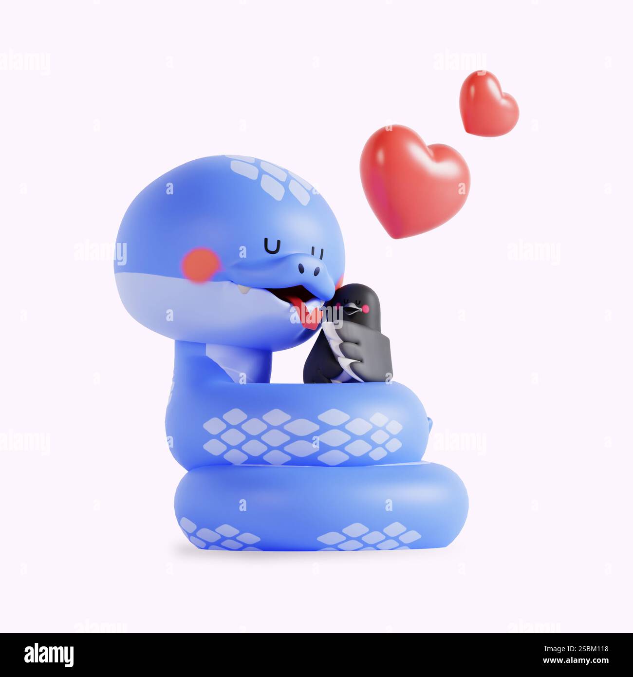 Magpie and blue snake characters hugging each other Stock Photo - Alamy