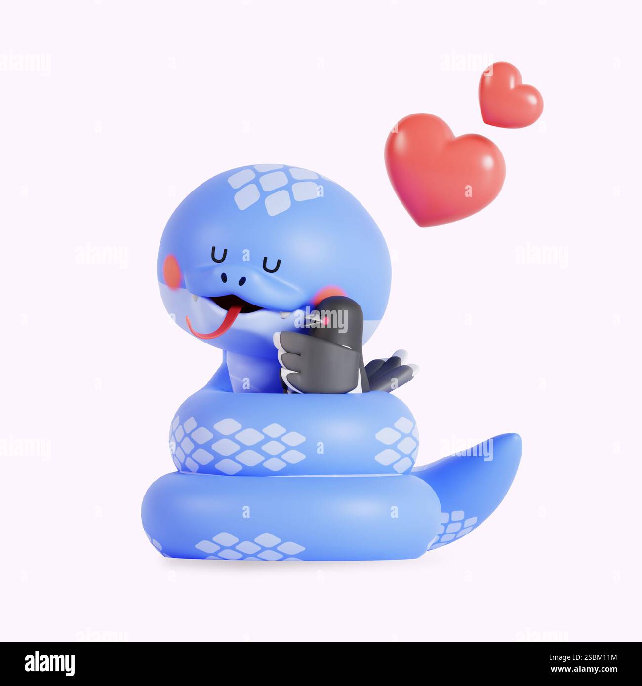 Magpie and blue snake characters hugging each other Stock Photo - Alamy