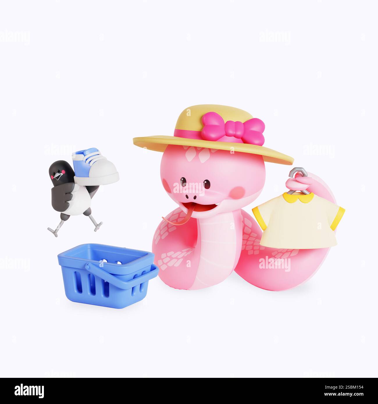 A snake and a magpie wearing hats and enjoying shopping Stock Photo - Alamy