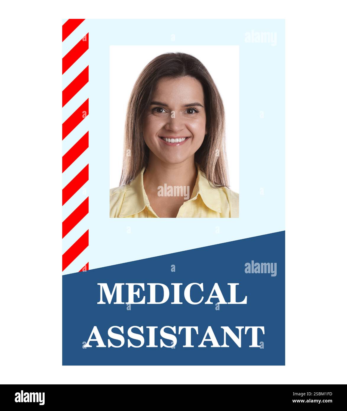 Medical assistant badge with photo of woman on white background Stock ...