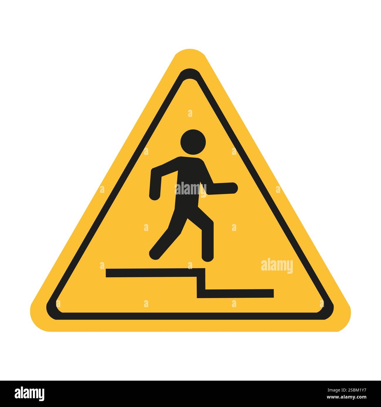 Watch your step. Yellow warning triangle. Black walking figure. Safety ...