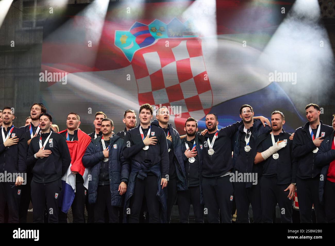 Zagreb. 3rd Feb, 2025. Members of Croatia men's national handball team ...