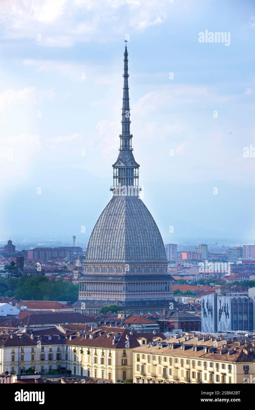 Piazza Vittorio Veneto, Torino and the towering Detail of the side of the Mole Antonelliana, a ...