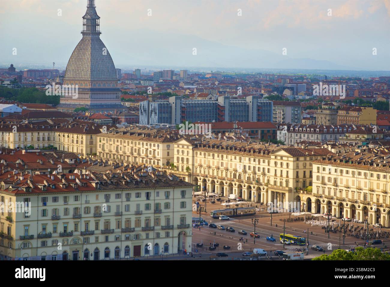 Piazza Vittorio Veneto, Torino and the towering Detail of the side of the Mole Antonelliana, a ...